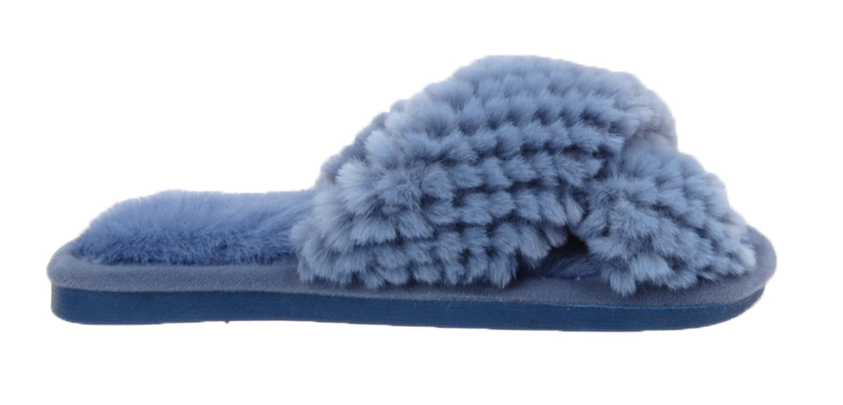 Nora Ladies Cross Over Furry Mules slippers Indigo – ItsNice.co.uk
