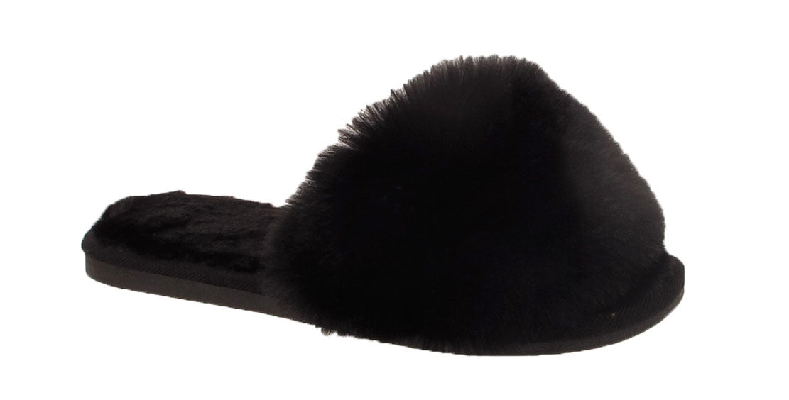 Benny Girls Open Toe Sliders Fur Sandals Slippers Black – ItsNice.co.uk